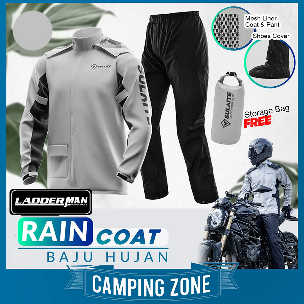 LDM Grey Rain Coat Baju Hujan Motor Perempuan Lelaki Waterproof Jacket ...