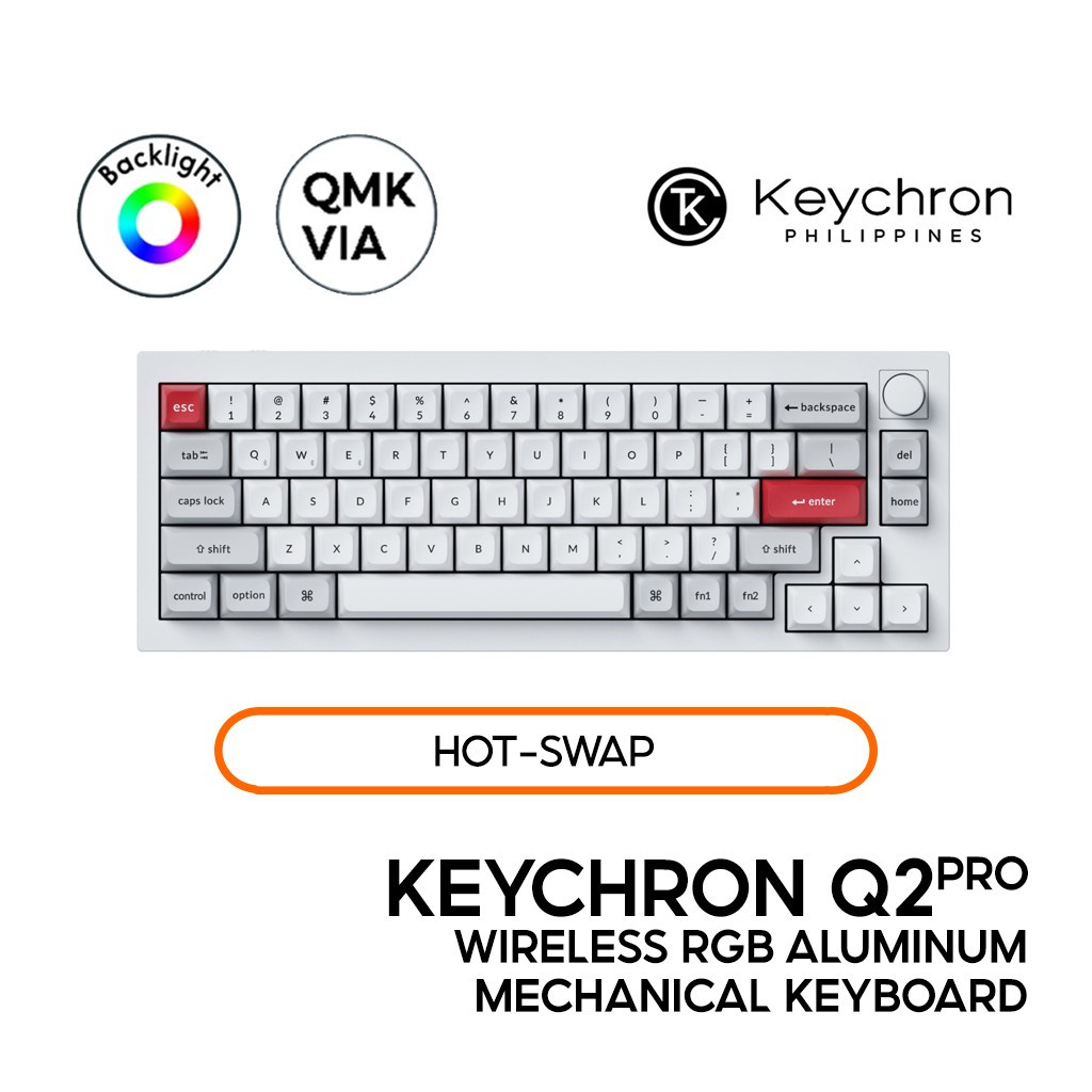 Keychron Q2 Pro Knob QMK Keyboard Shell White, 65%, Wired/Bluetooth ...