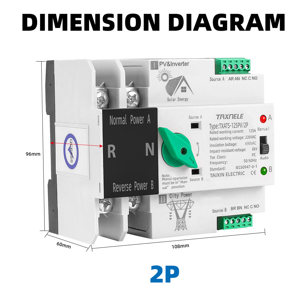 2P 3P 4P Din Rail ATS PV Inverter Dual Power Automatic Transfer Switch ...