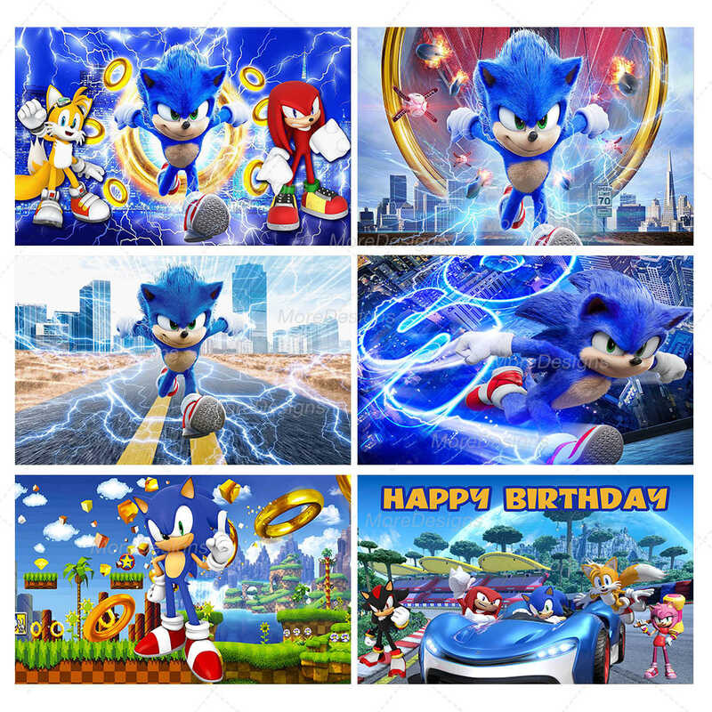 Photo Sonic Backdrop Kids Birthday Party Decoration Cartoon Characters ...