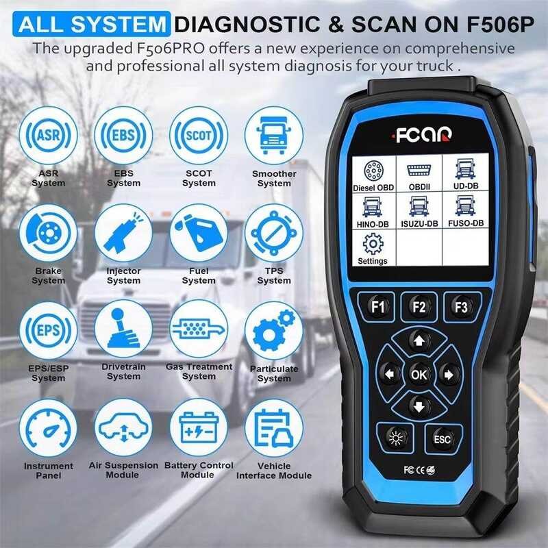 LY Fcar F506 Pro 12V 24V Obd2 Full System 2024 Heavy Duty Enhanced HOBD ...