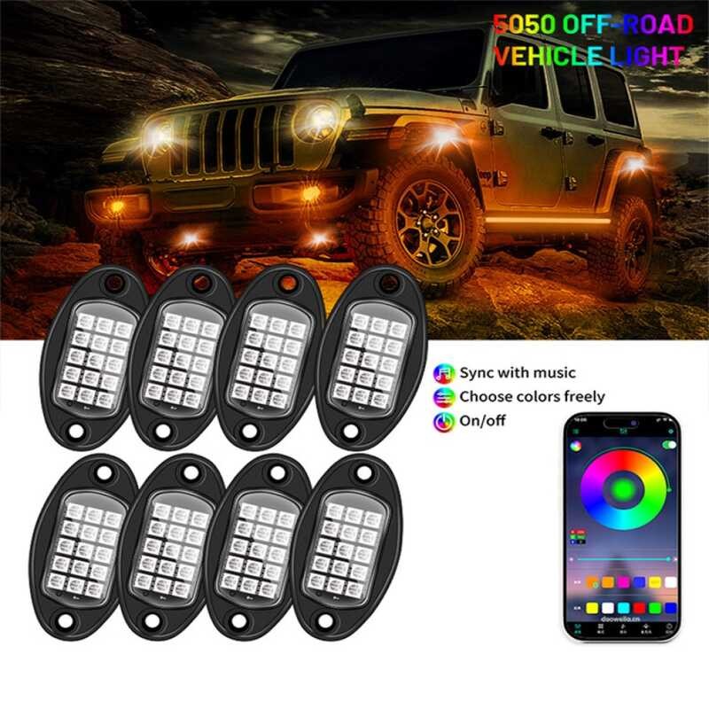 3 4/8 2 Pods RGB LED 15 Leds APP Control Music Neon Car Underglow ...