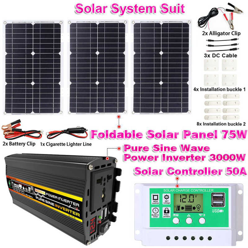 Solar panel 75W portable outdoor power storage solar energy system kit ...