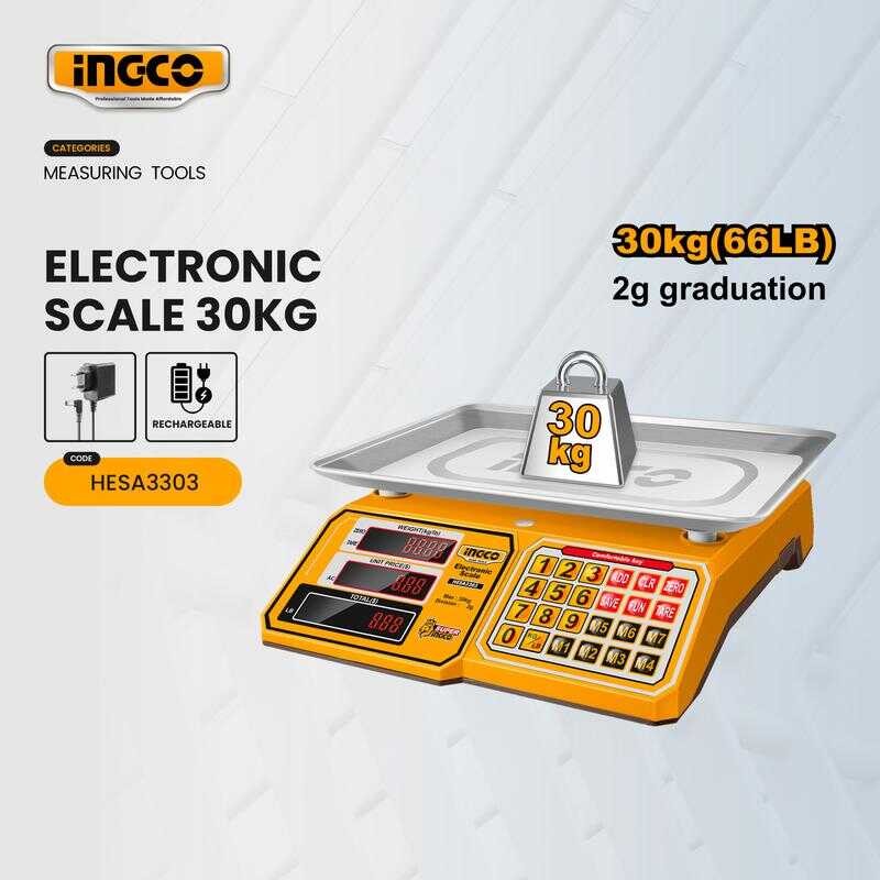 Ingco Ingco 30Kg Electronic Weighing Scale Timbangan With 2G Graduation ...