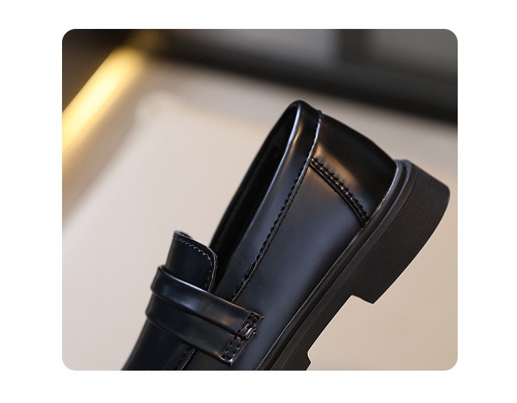 Children Britain Wind Girls Leather Shoes for School Slip-on Black Non-slip Solid Color 2023 ...