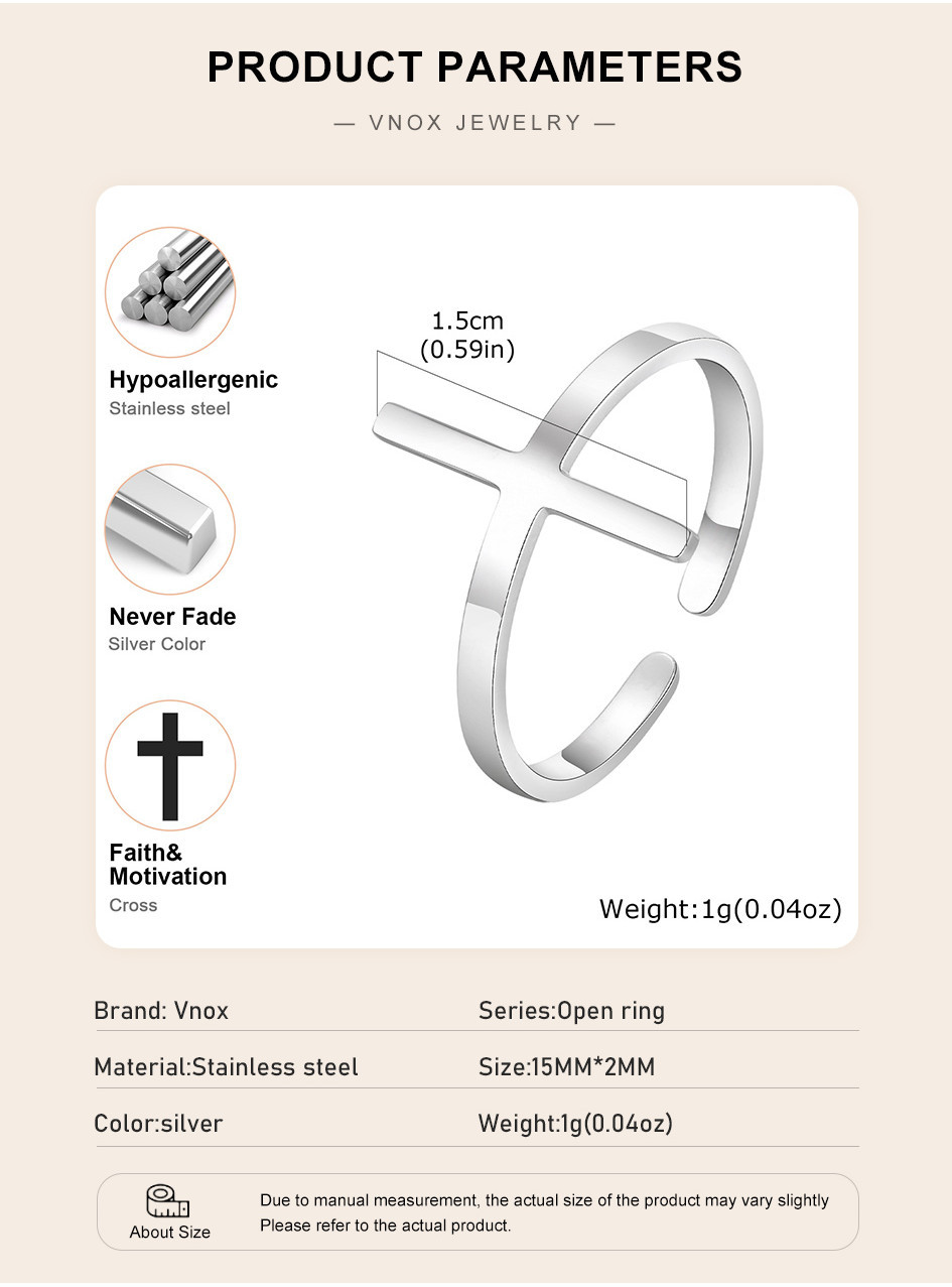 Vnox Cross Open Adjustable Ring for Men Women, Stainless Steel Crucifix ...
