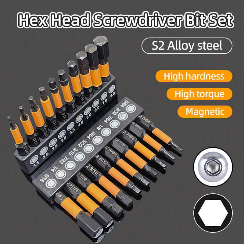 Head Allen Wrench Screwdriver Set SAE Metric 1/4" Hex Shank Magnetic ...