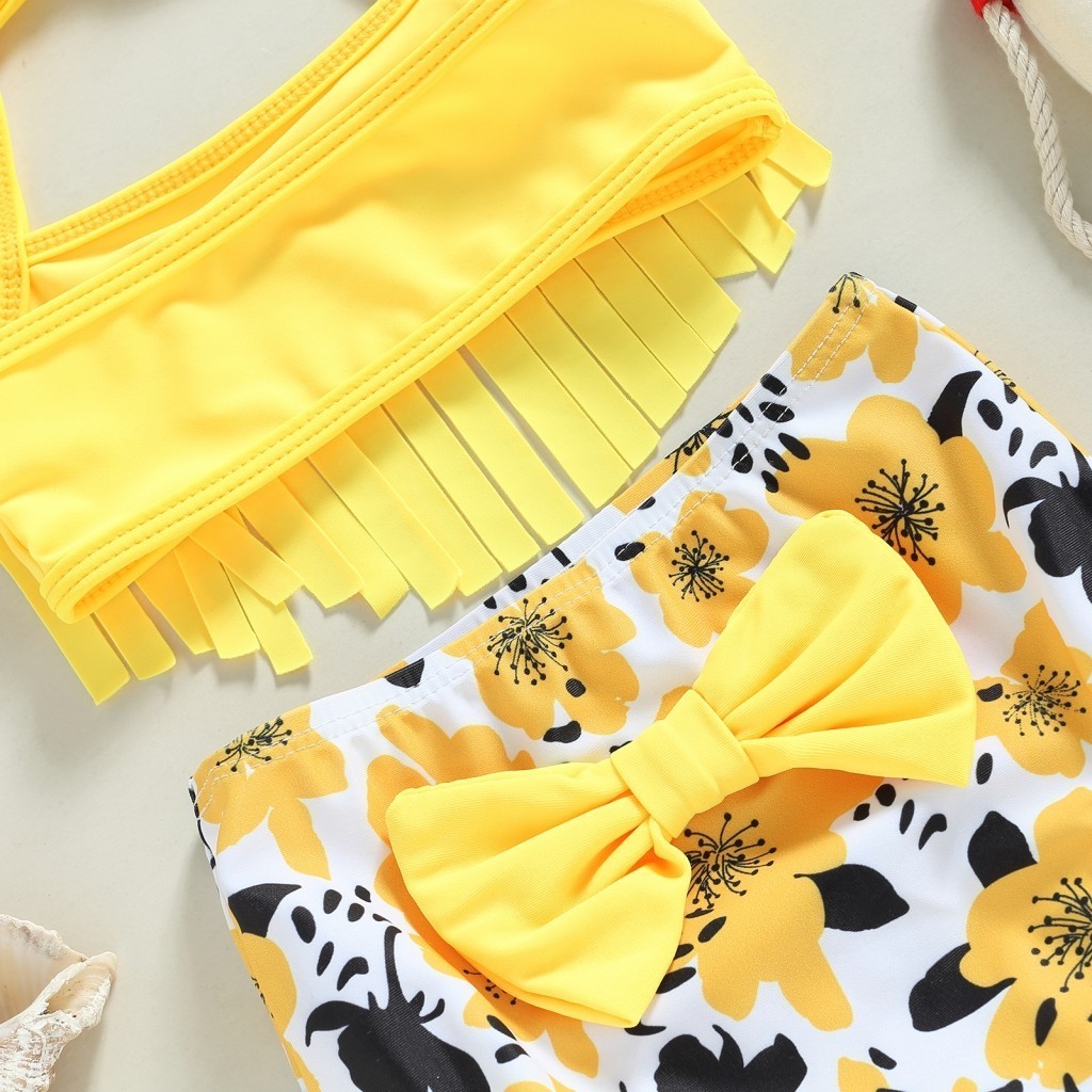 MG-Toddler Girls 3 Piece Swimsuits Solid Color Tassel Tops Strawberry ...