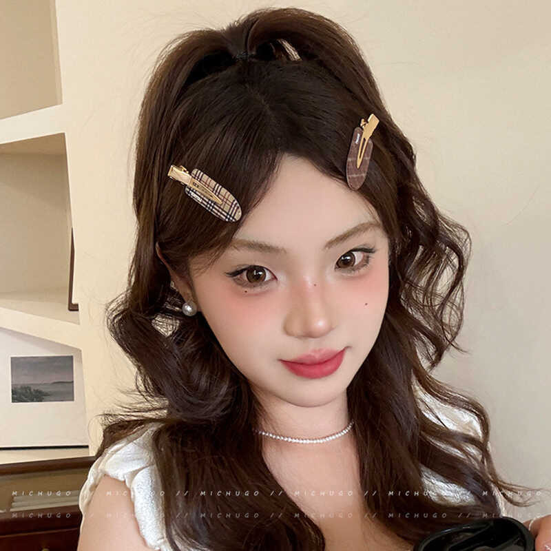 A Summer And Winter Academy Maillard Coffee Checkered Scarless Hairpin Women Forehead Side F9c ...