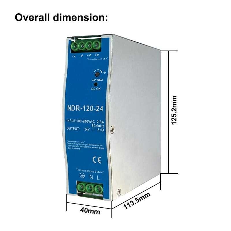 24V 12V 48V NDR120W 100-120VAC/180-240VAC Industrial DIN Rail Mounted ...