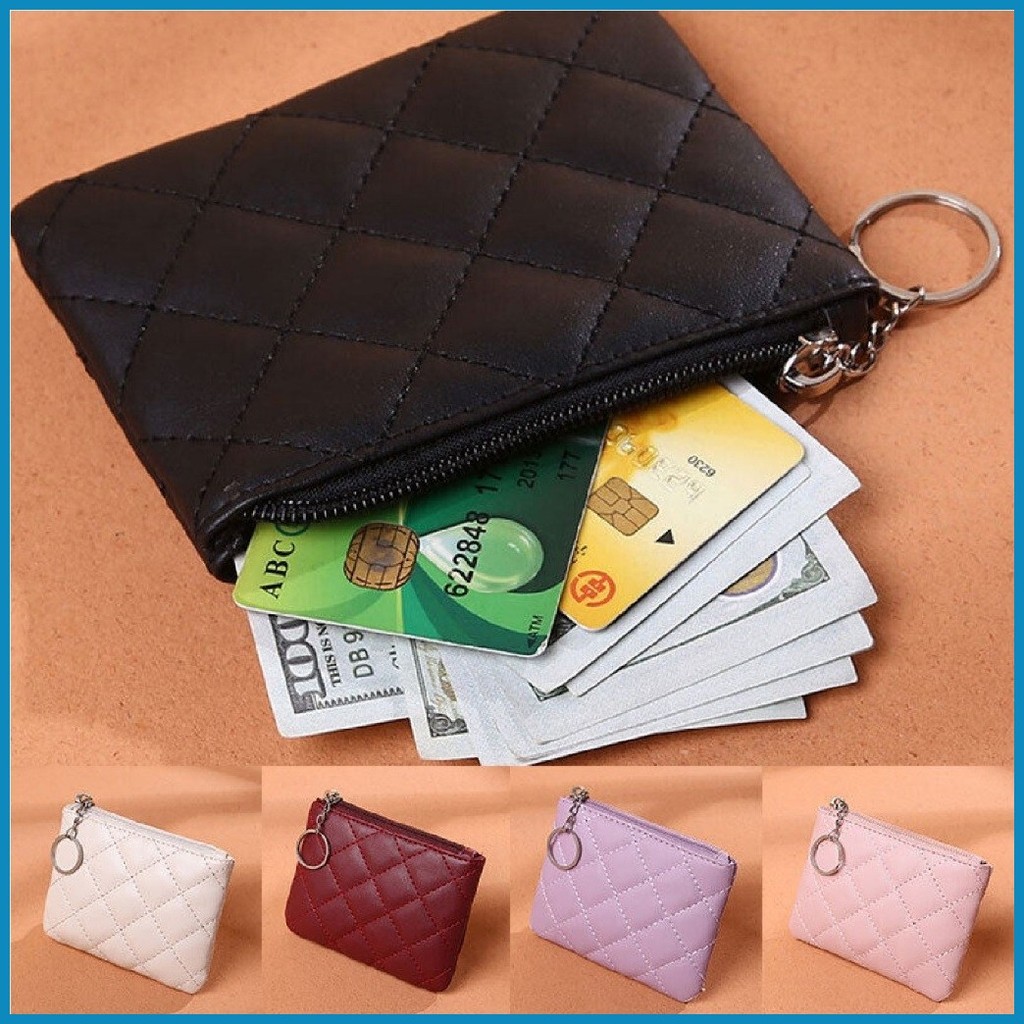 Unisex Coin Wallet Key Chain PU Leather Zip Fashion Small Purse Money ...