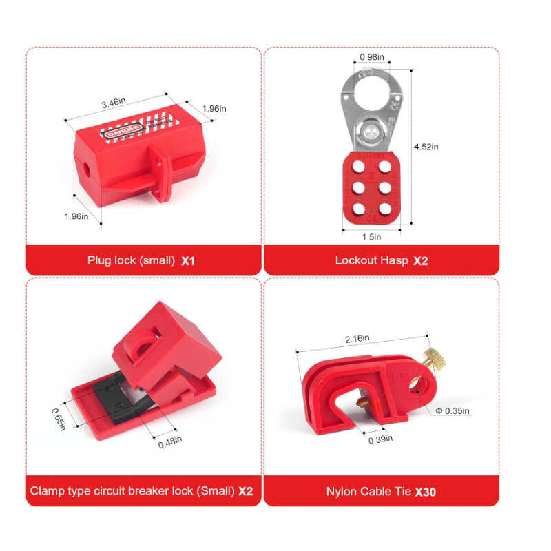 Set Red Electrical Lockout Tagout Kits Safety Hasp Latch Warning Tags ...