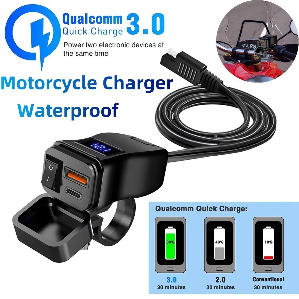 (Philippines Stock) Motorcycle Charger QC3.0 Dual USB Fast Charger ...