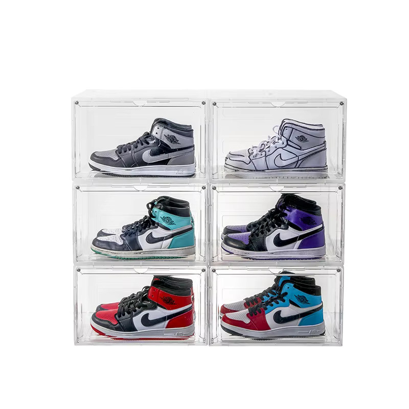 Transparent Plastic Sneaker Stackable Storage Boxes Drop Front Magnetic ...