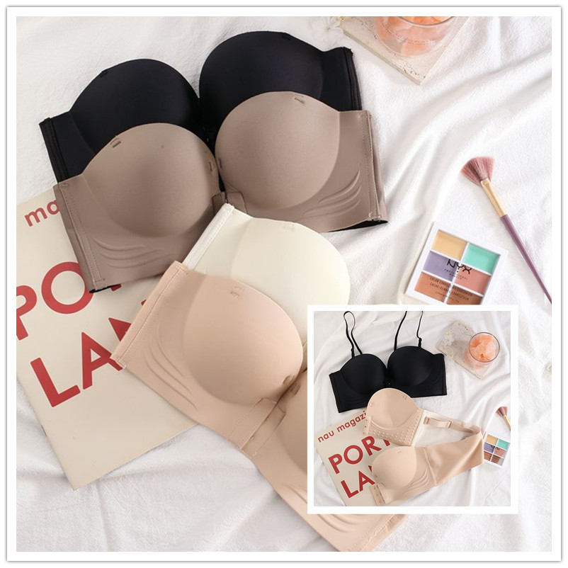 Fashion Double Row Front Buckle Underwear Thick Sponge Small Chest Push up Bra Seamless Women's ...