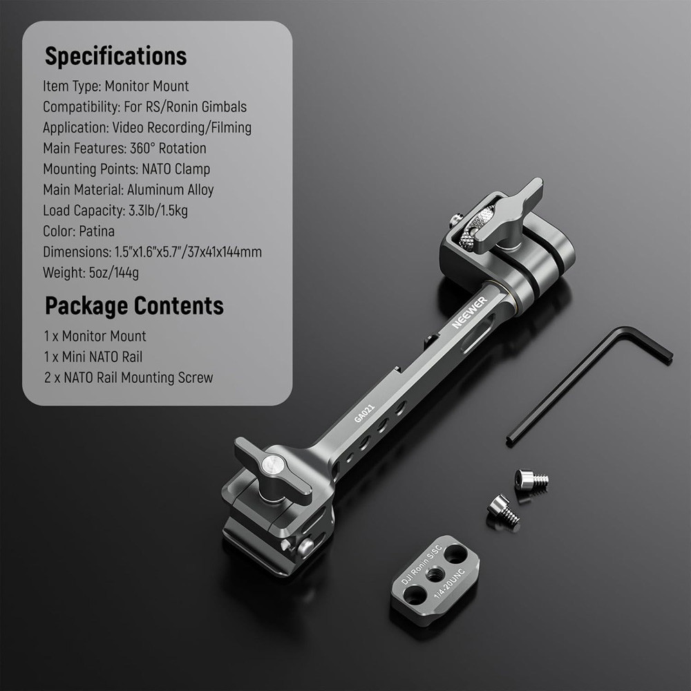 NEEWER GA021 NATO Monitor Mount for RS Gimbal, 360° Rotatable Field ...