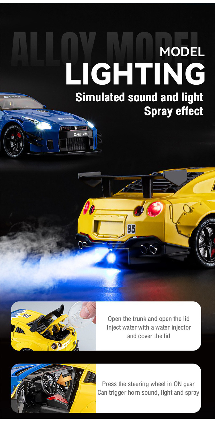 KLT 1:24 Nissan GT-R R35 Spray Version Diecast Model Car Alloy Cars ...