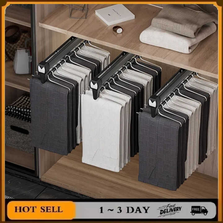 Pull Out Pants Hanger Rack Sliding Wardrobe Rack Organizer Clothes ...