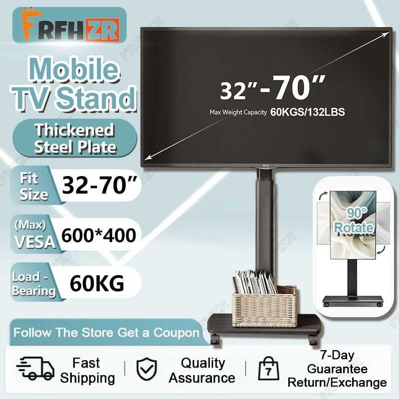 TV Stand Monitor Horizontal/Vertical Rotation 32-70 Inch Screen Movable ...