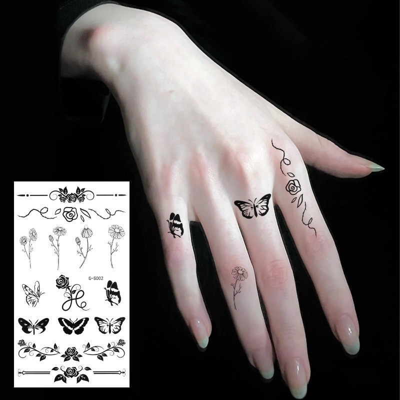 10 Sheets Ins Style Black Finger Tattoo Stickers - Temporary Tattoo ...