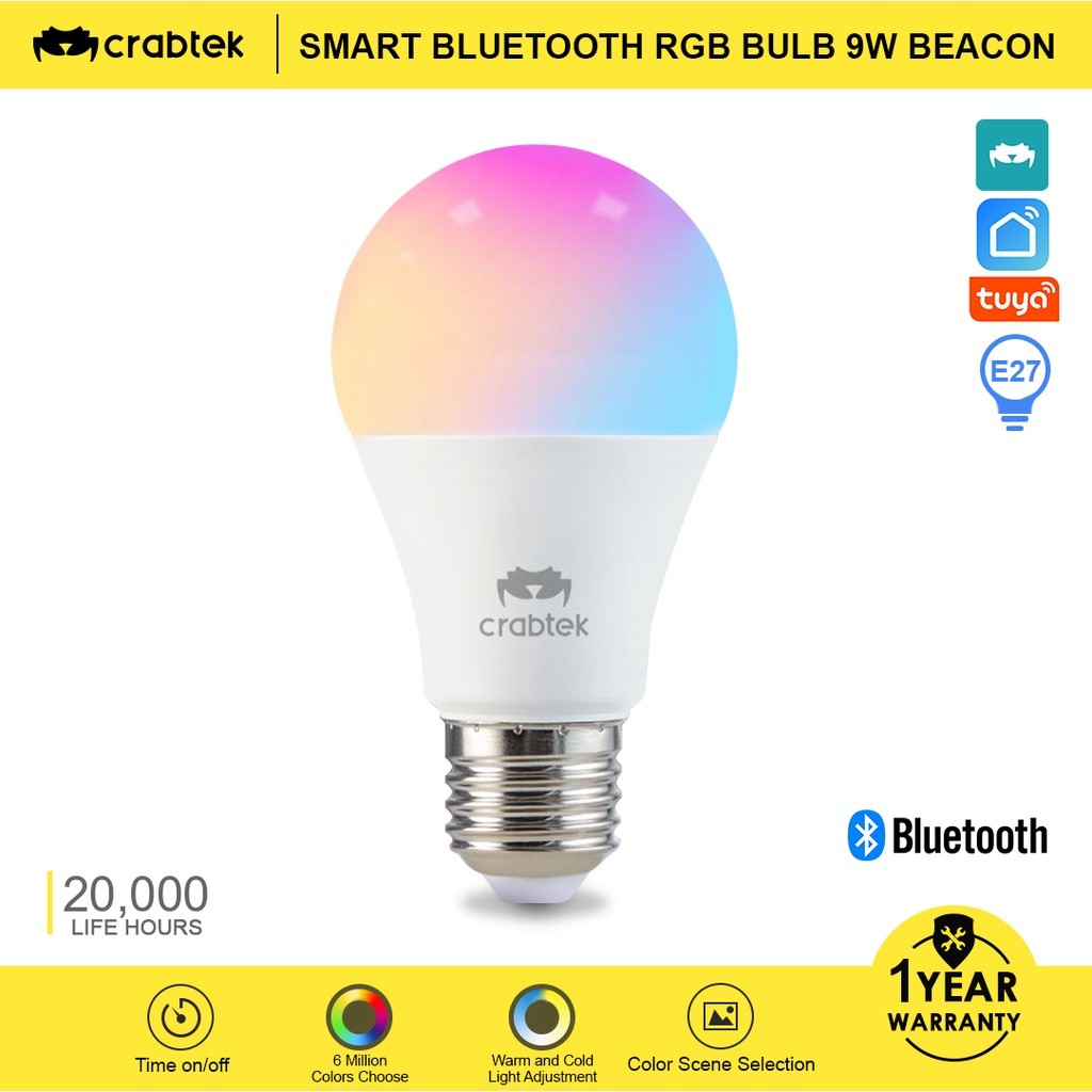 NEW] Crabtek Bluetooth Smart Led Bulb 9W Beacon RGB + CCT + Dimming ...