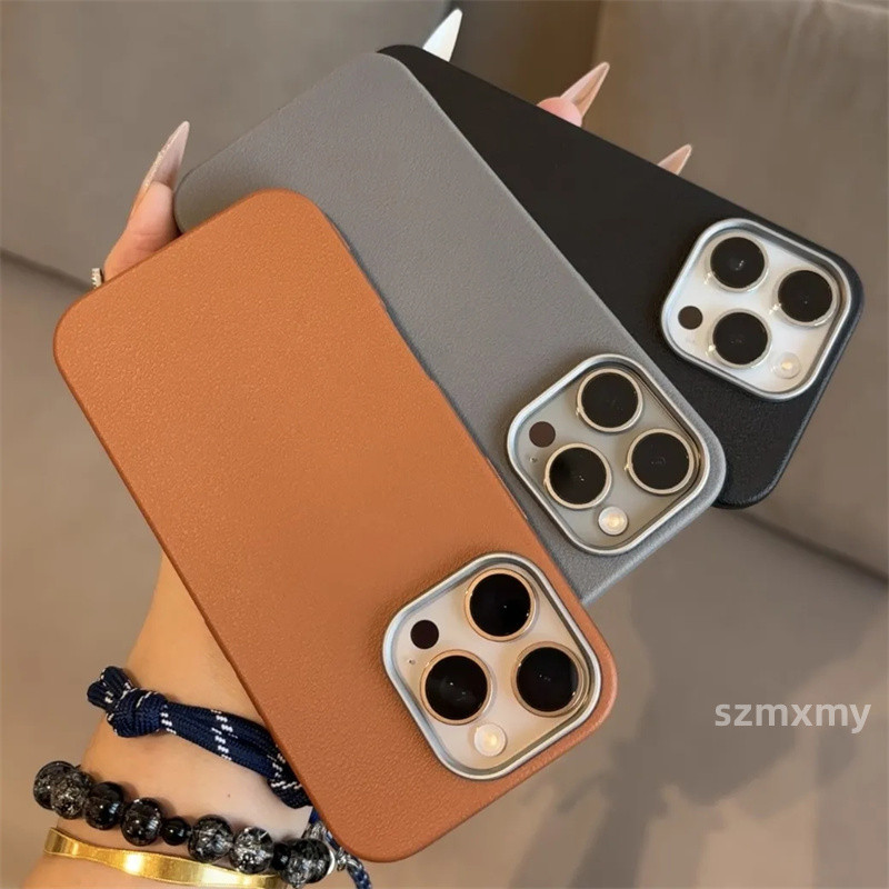 Premium Vegan Leather Amber Brown Phone Case for IPhone 16 15 14 13 12 ...