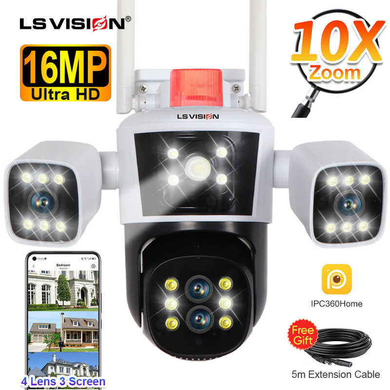 VISION LS 16MP 10X Zoom WiFi Three Screens IP Outdoor 8K UHD PTZ Four Lens Human Auto Tracking ...