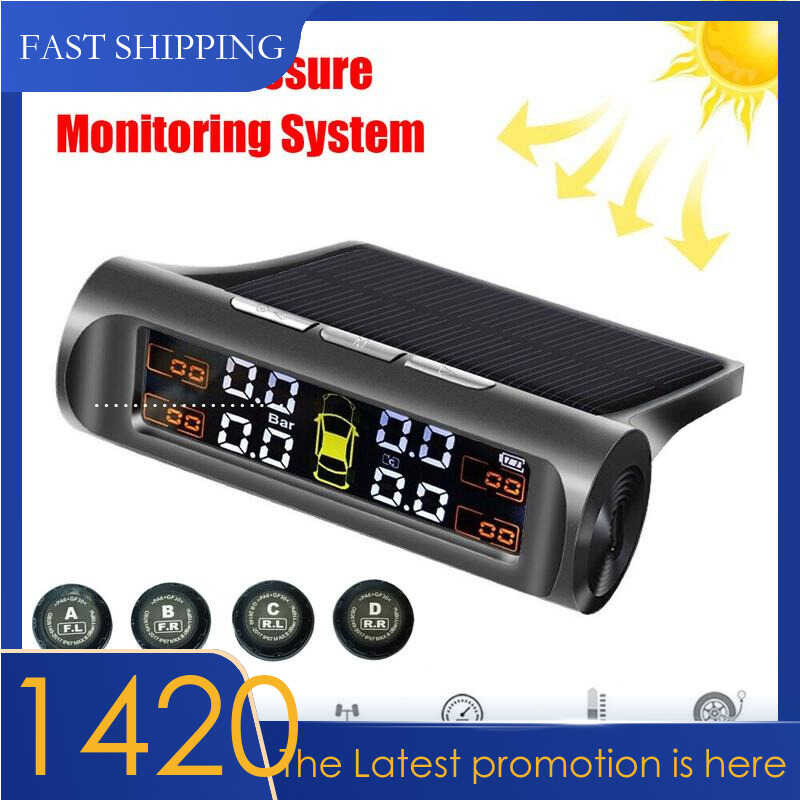 Monitoring System Solar Power Digital TMPS LCD Display USB Auto Security Alarm Smart Car Tire ...