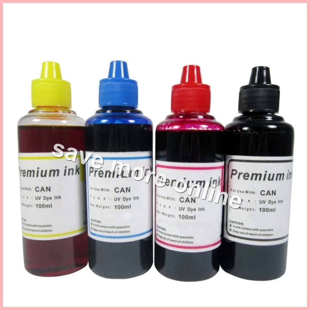 Premium UV Dye Ink compatible with Canon HP Inkjet Printers 100ml. CMYB ...