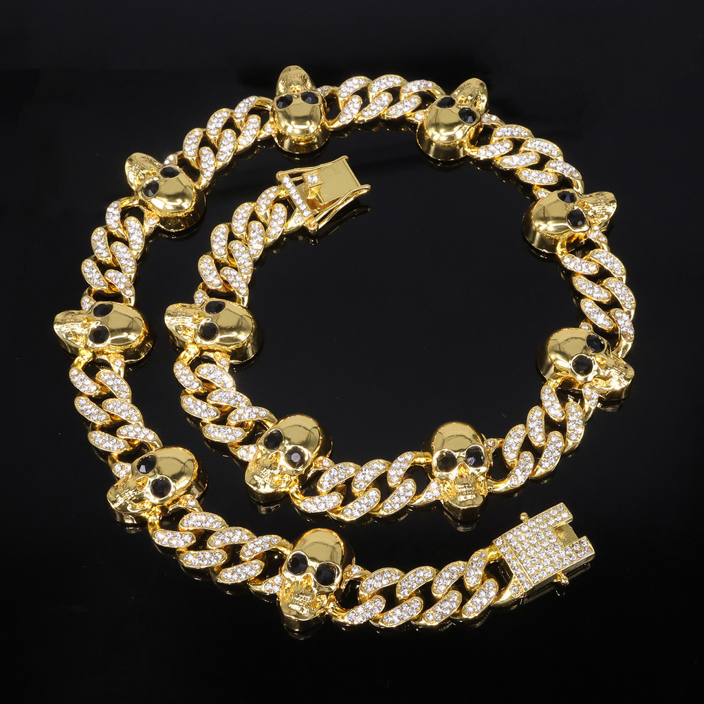 Hip Hop Necklace, Skull Full Diamond Cuban Chain, Men's and Women's ...