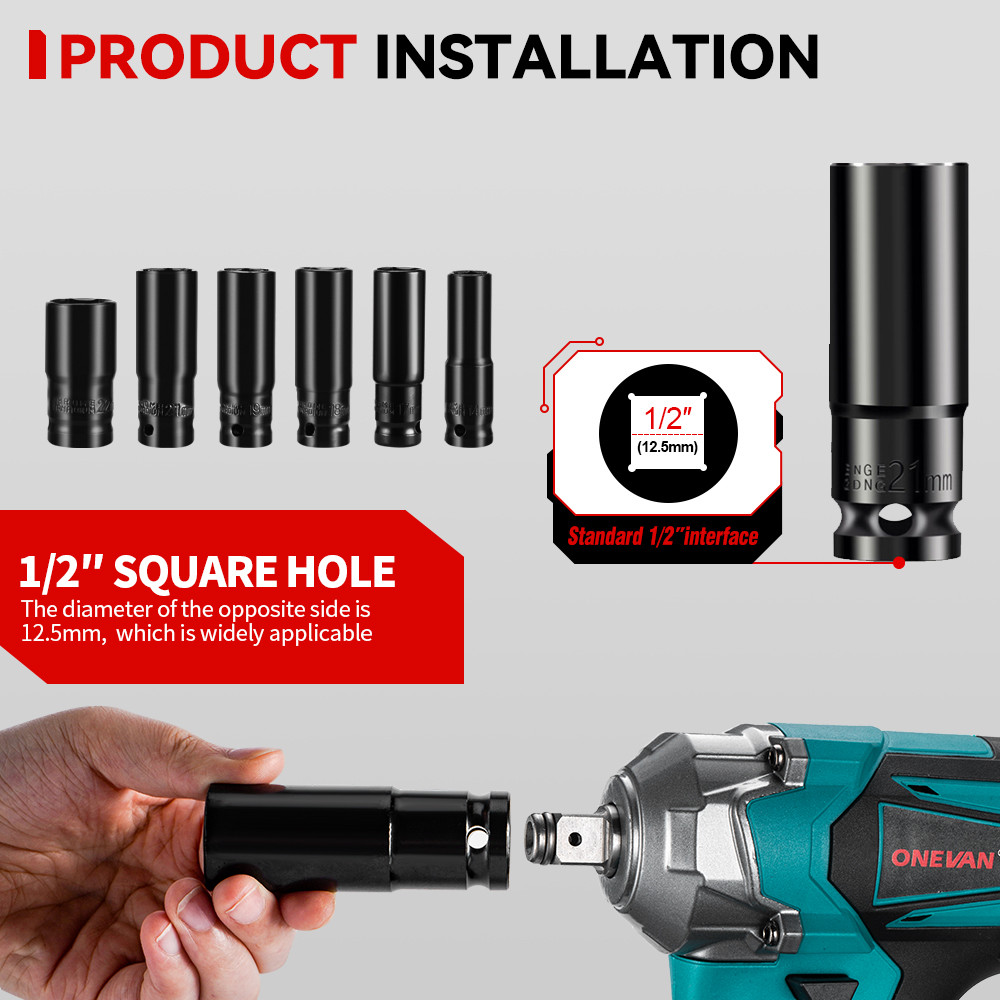 12Pcs Set Electric Impact Wrench Hexs Socket Hard Carry Case Bag Tool ...