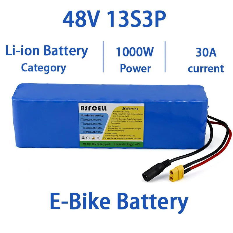 07 13S3p 3 48V E-Bike 10Ah 12Ah 15Ah 20Ah Li-Ion Battery Xt60 T-Plug Wire Connector With BMS For ...