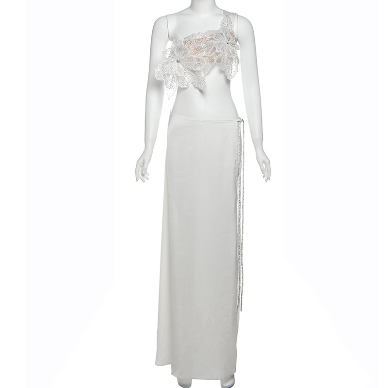 Kliou Sequin Flowers 2 Piece Sets Women Sexy Beach Vacation Y2K Chic ...