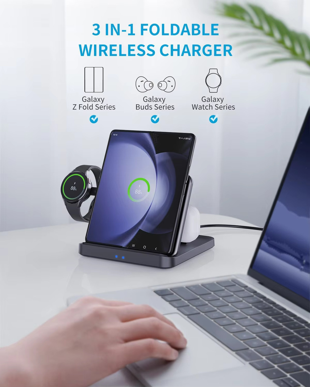 Foldable Wireless Charger 3 in 1 for Samsung Z Fold 6 5 4 W25 W25 Flip ...