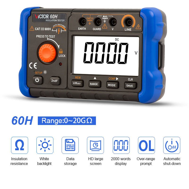Victor 60F High Voltage Insulation Tester 50V 100V 250V 500V 1000V ...