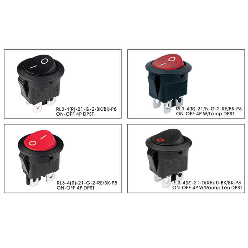 RL3-4- (R) -21-G-2-BK/BK-P8 rocker switch, boat type switch, two gears ...