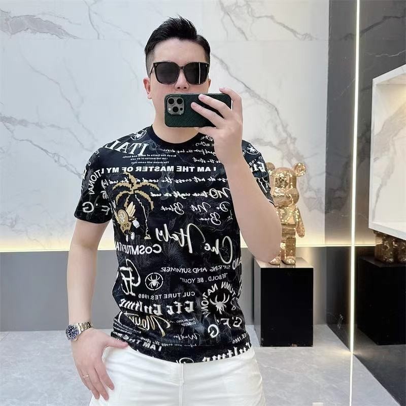 Men's high-end T-shirt 2025 summer trendy brand new print slimming ...