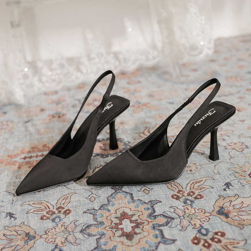 high Sharp heeled shoes for women in new black back strap professional ...