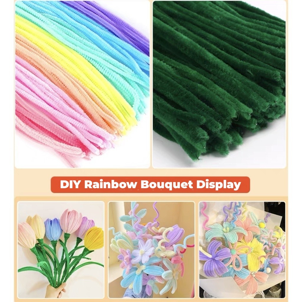 100Pcs Colorful Dense Fuzzy Wire Pipe Cleaner Craft Flower Children's ...