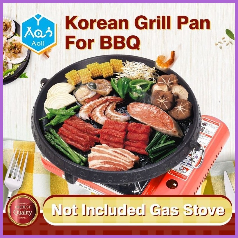 Korean Samgyeopsal Samgyupsal Stove Top Grill Pan Barbecue Indoor BBQ（Round）butane, barbecue ...