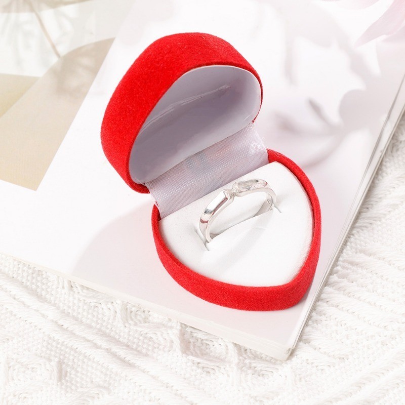 Sweet Unique Red Pink Flocked Rose Simulation Flower Ring Box Earring ...