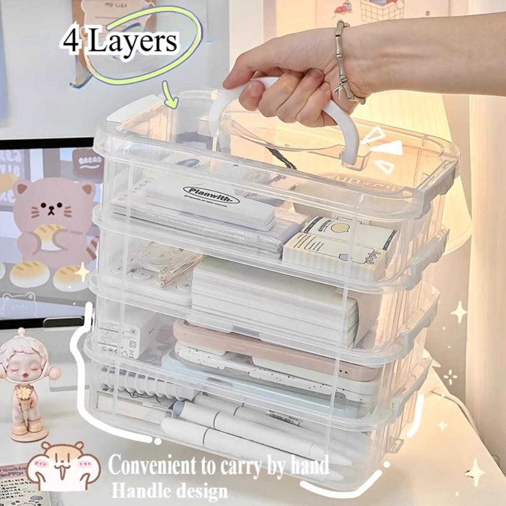 4 Layers Multi-Purpose Handheld Storage Box Large Jewellery Organiser Storage Box for Home ...