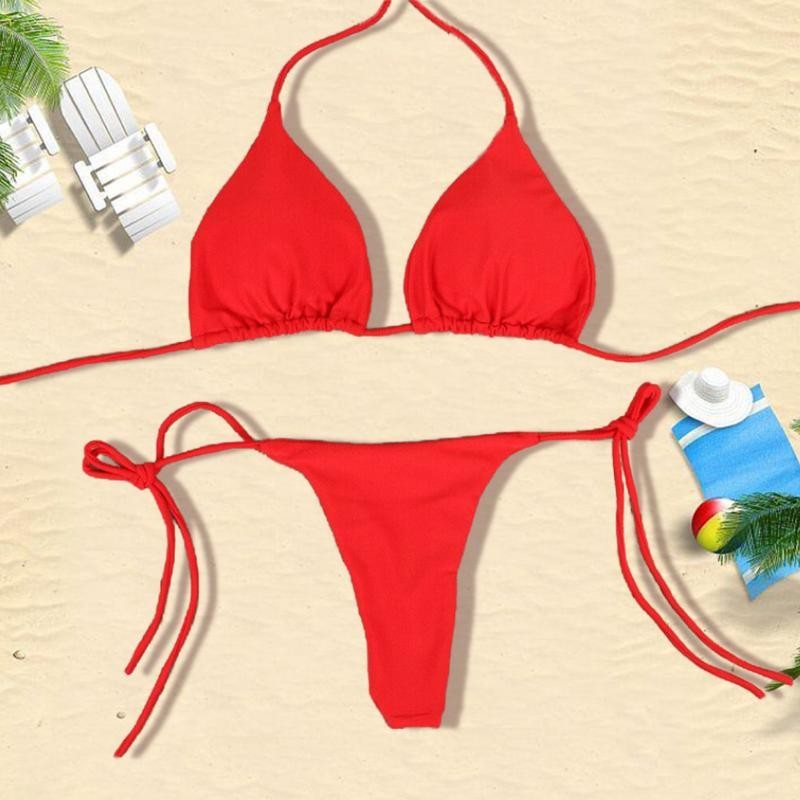 2Pcs/set Bikini Fashion Swimsuit with Chest Cushion Adjustable Swimwear ...