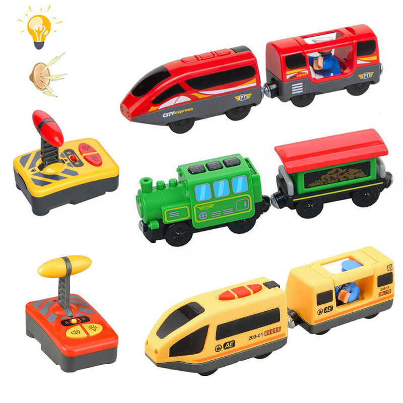 RC Wooden Railway Accessories Remote Control Electric Magnetic Rail Car ...
