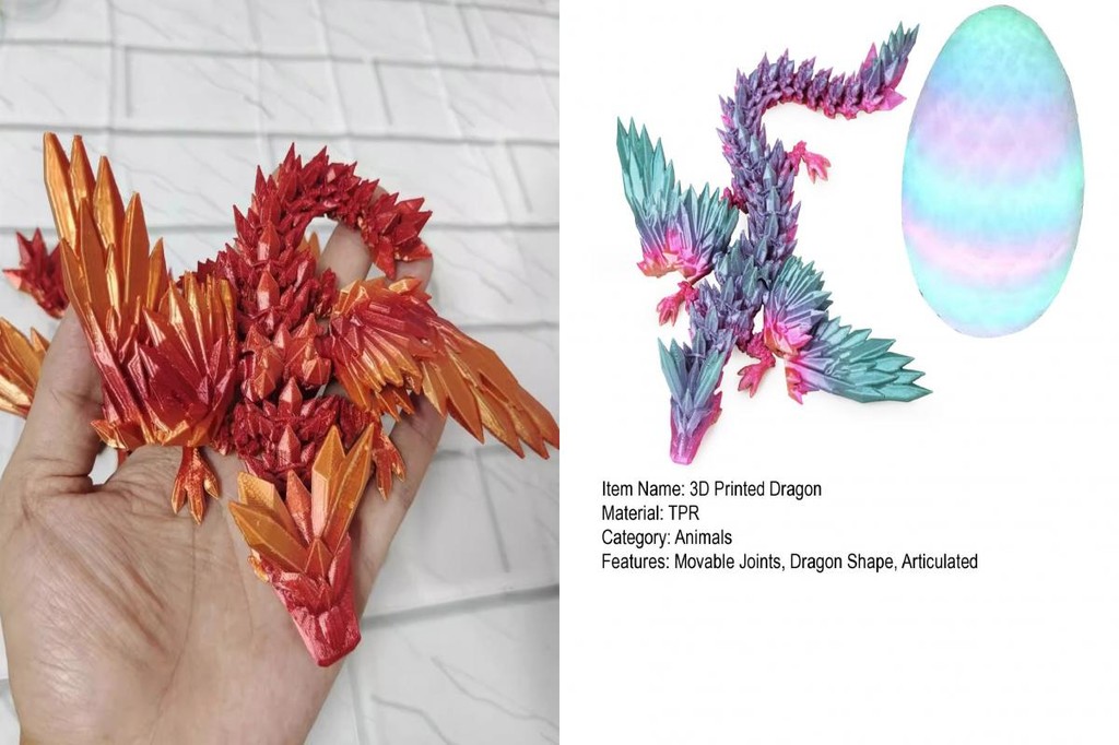 SP* Winged Dragon Sculpture 3d Printed Dragon Figurine Articulated ...