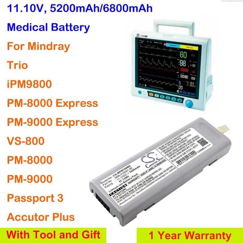 Battery 5200Mah/6800Mah For Mindray Trio,Vs-800,Pm-8000,Pm-9000 ...
