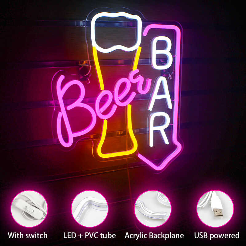 Sign Beer Led Neon Lights For Wall Light Up Signs Home Bar Cart ...