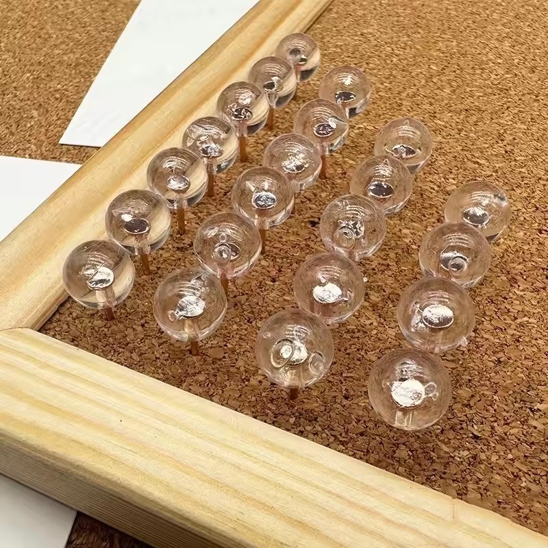 50Pcs/Box Plastic Transparent Spherical Metal Push Pins for Cork Board ...