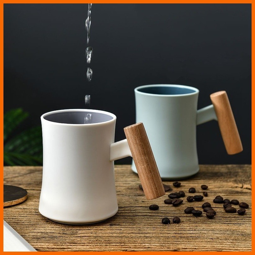 ♂ 400ml Nordic Tooth Mug with Wooden Handle Plastic Round Coffee Cup ...
