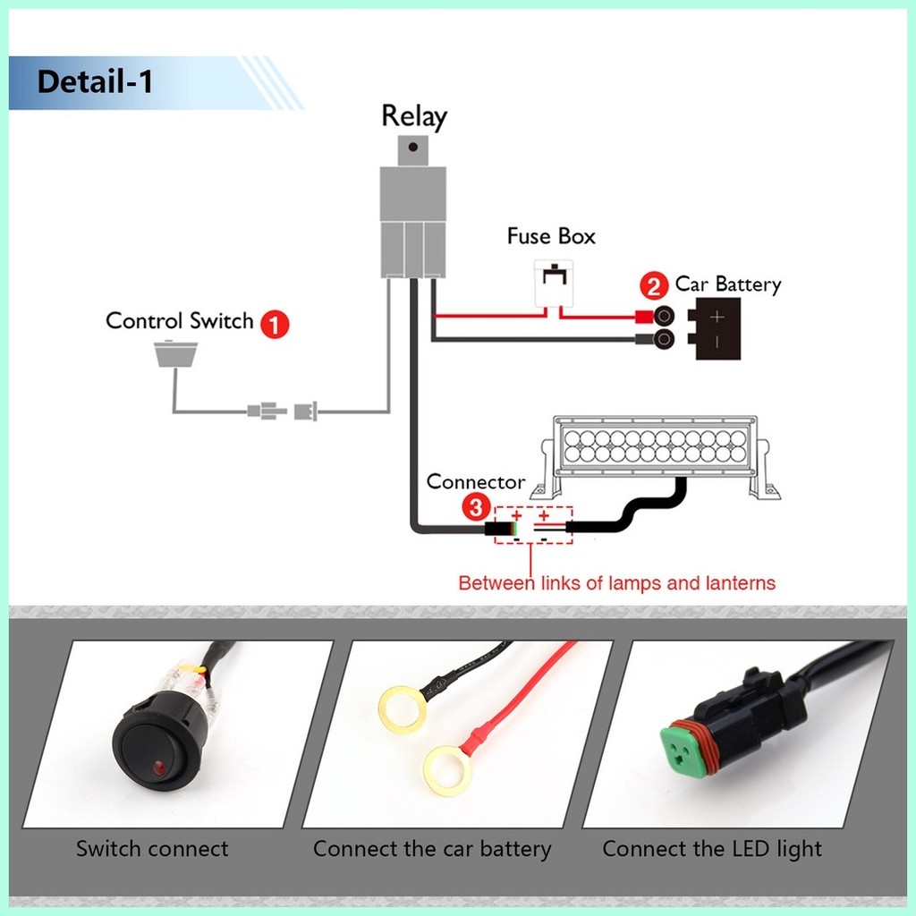 ⭐ Car LED Light Bar Wire 3M 12V 24V 40A Wiring Harness Relay Loom Cable ...